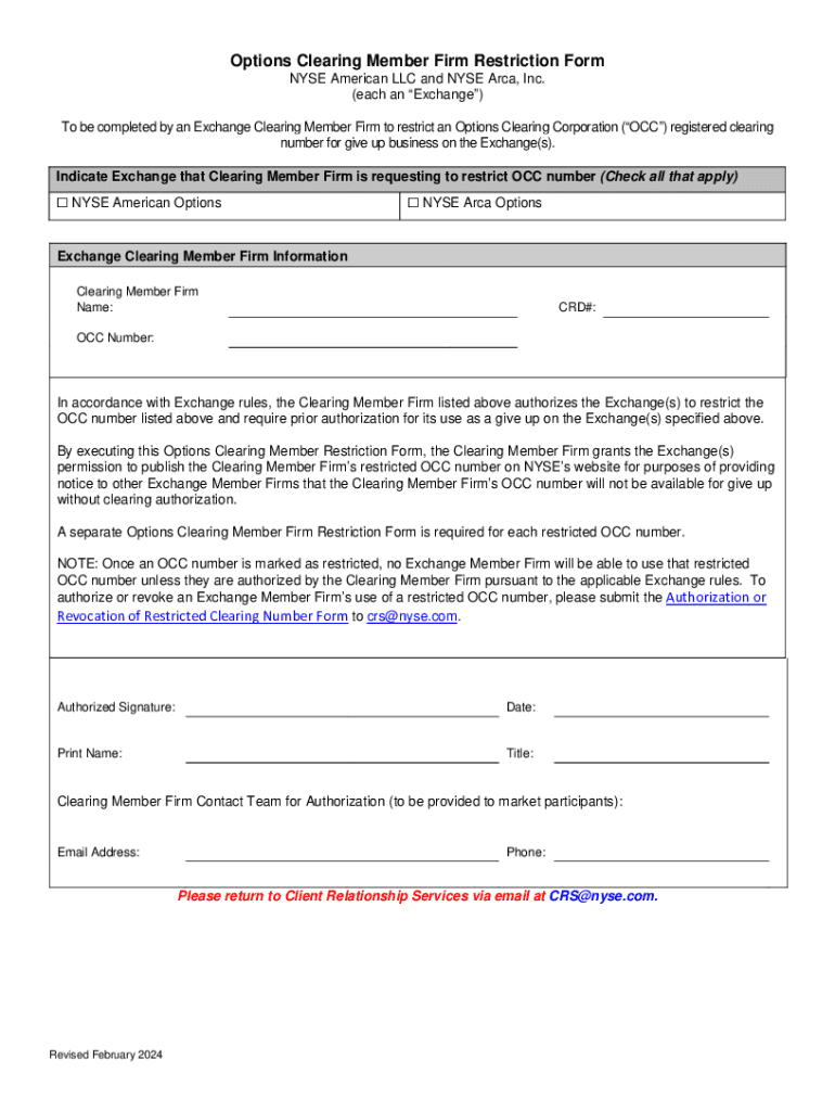 Fillable Online Authorization or Revocation of Restricted Clearing Number Fax Email Print ...