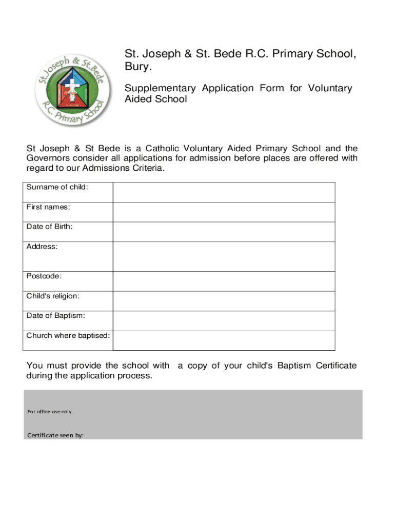 Fillable Online St-Joseph-St-Bede-RC-Primary-School-Supplementary-Information-Form Fax Email ...