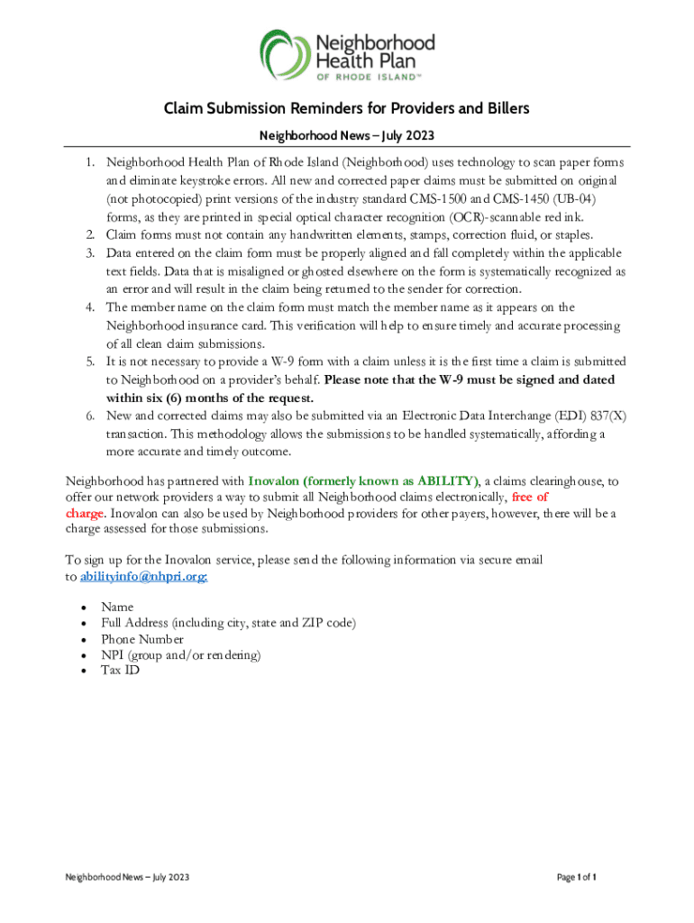 Fillable Online Claim Submission Reminders for Providers and Billers Fax Email Print - pdfFiller
