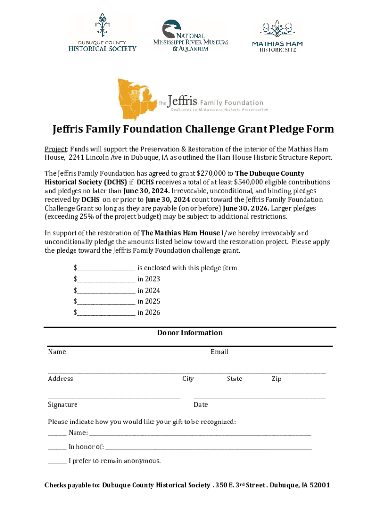 Fillable Online Jeffris Family Foundation Challenge Grant Pledge Form ...