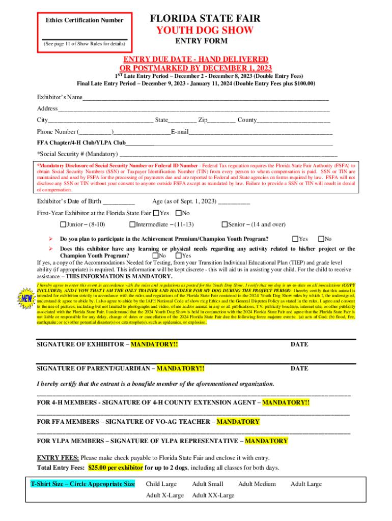 Fillable Online Fillable Online Youth Dog Show Entry Form - HomeFlorida ...