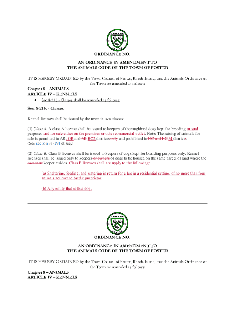 Fillable Online Code of OrdinancesFoster, RI - Municode Library Fax ...