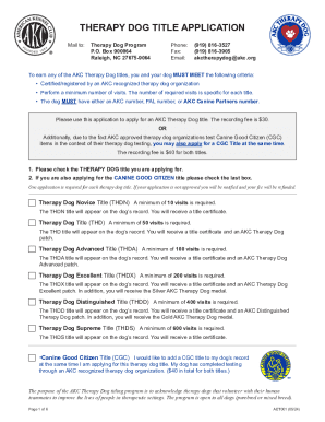 Fillable Online THERAPY DOG TITLE APPLICATION Fax Email Print - pdfFiller