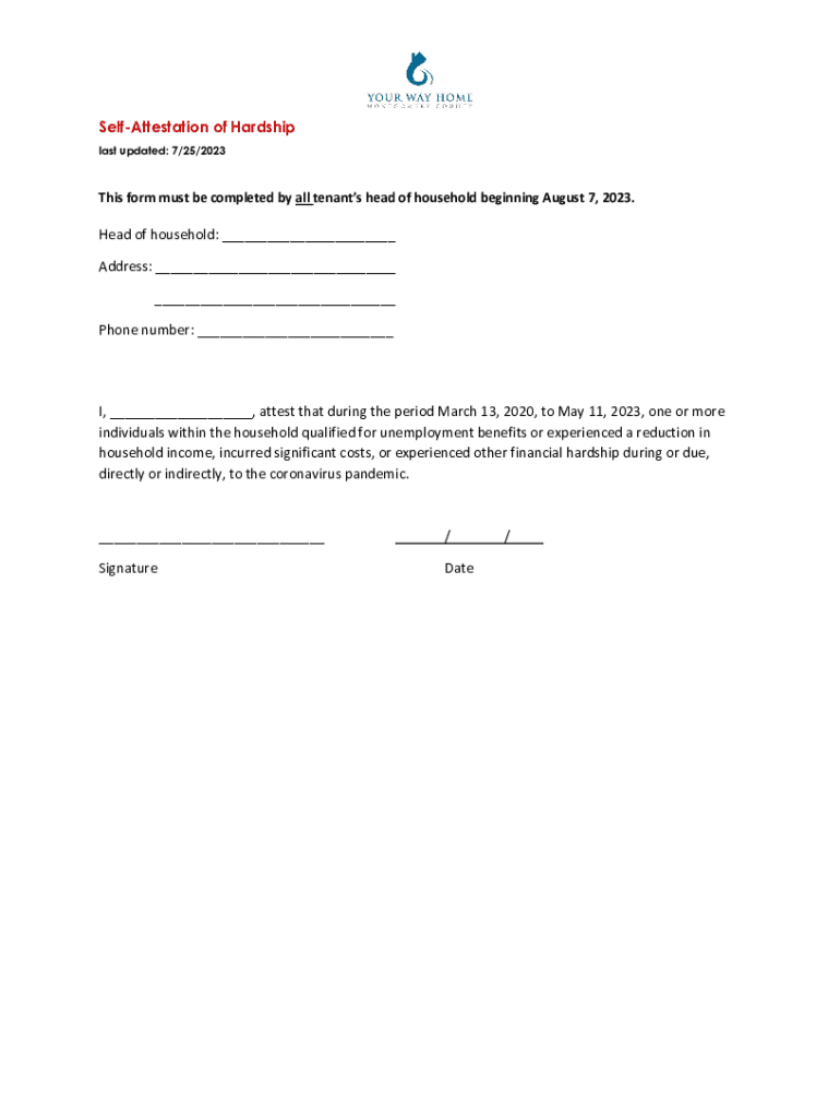 Fillable Online Self-Attestation of Hardship Head of household Fax ...