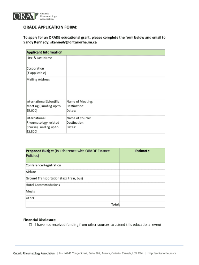 Fillable Online ORADE APPLICATION FORM: Fax Email Print - pdfFiller