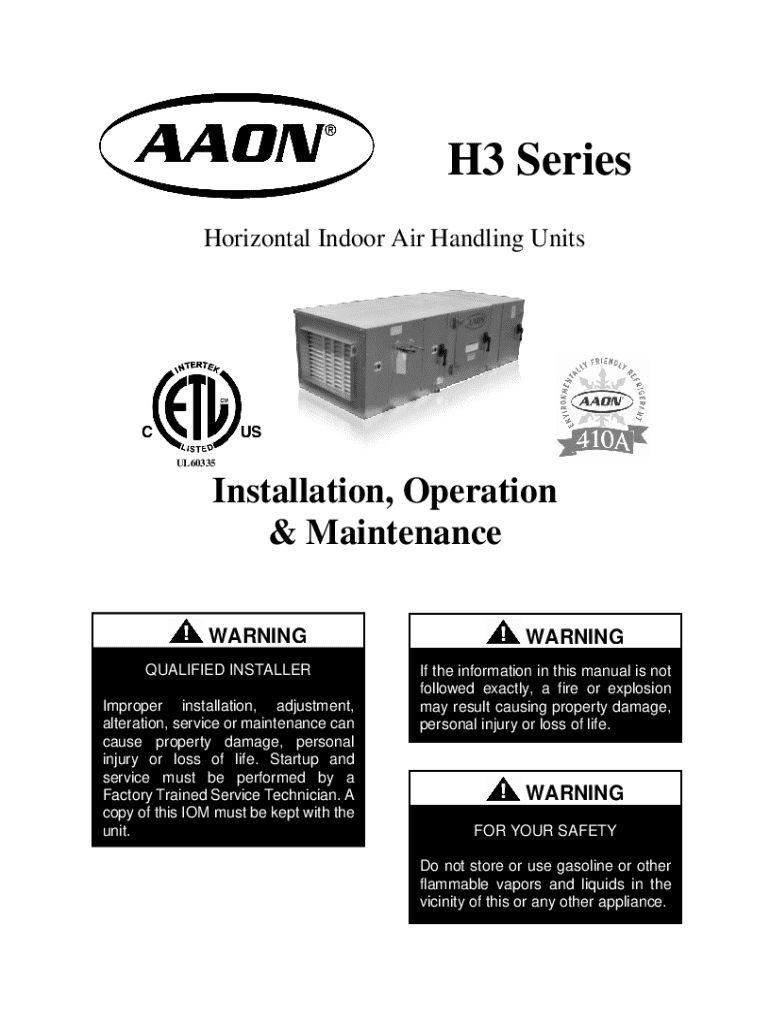 Fillable Online H3 Series Horizontal Indoor Air Handling Units Fax ...