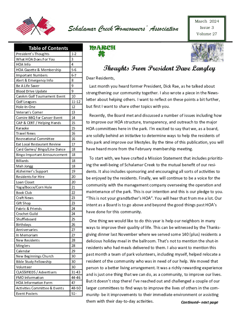 Fillable Online '24 MARCH HOA Newsletter- FINAL DRAFT- E Lewis 2-21-24 ...