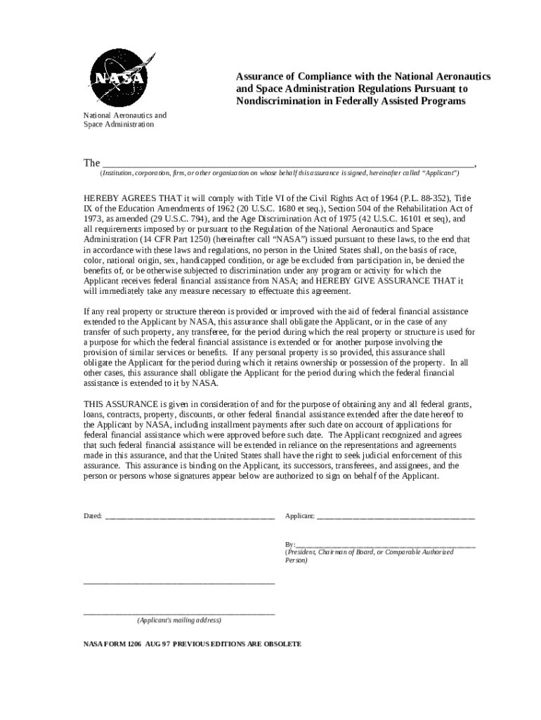 NF-1206 Assurance of Compliance with the National ... Doc Template | pdfFiller