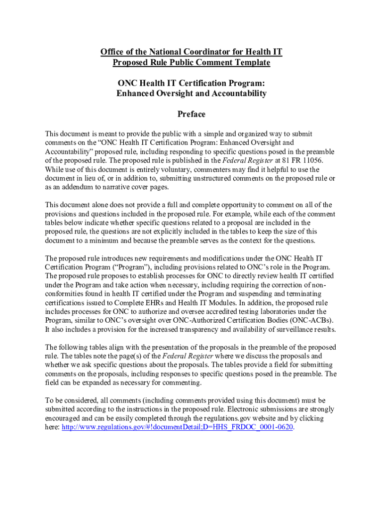 Fillable Online ONC Cures Act NPRM - Public Comment Template Fax Email ...