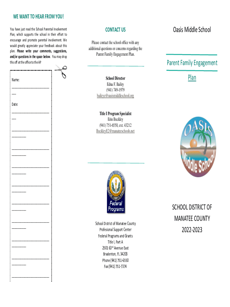 Fillable Online Parent Family Engagement Plan - Oasis Middle School Fax ...