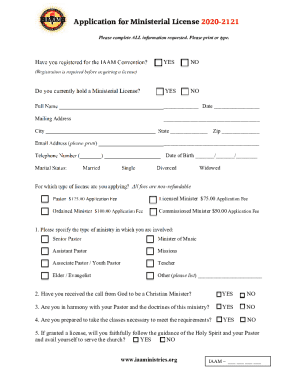 Fillable Online Application for a Minister's License Fax Email Print ...