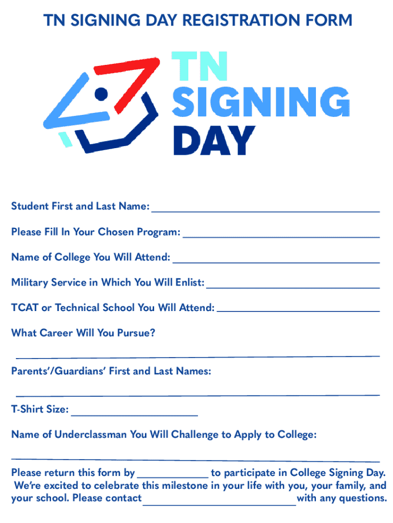 Fillable Online TN SIGNING DAY REGISTRATION FORM Fax Email Print - pdfFiller