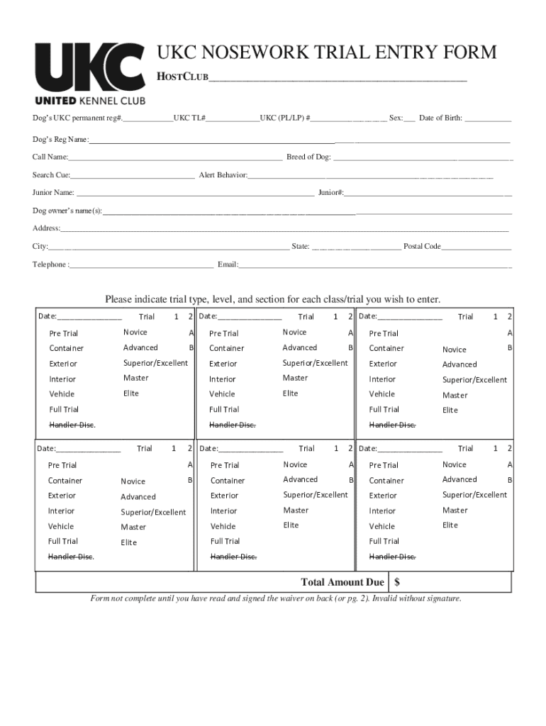 Fillable Online UKC Nosework Premier Entry Form Fax Email Print - pdfFiller