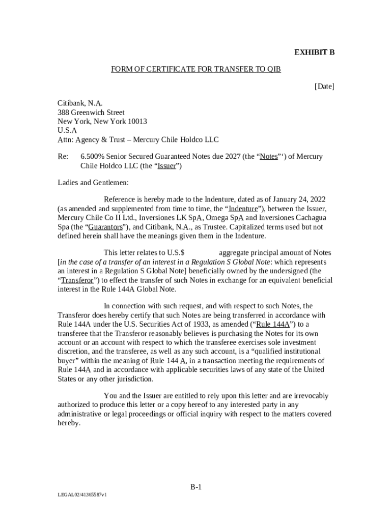 EXHIBIT B OF CERTIFICATE FOR TRANSFER TO ... Doc Template | pdfFiller