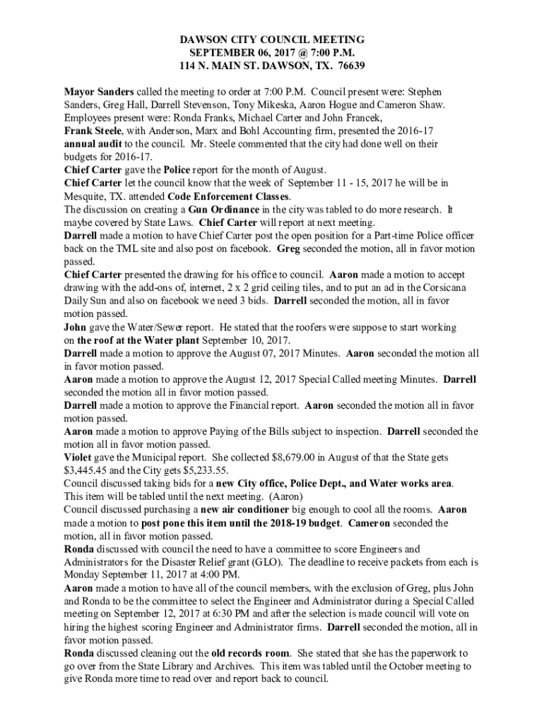 Fillable Online Sanders, Greg Hall, Darrell Stevenson, Tony Mikeska ...