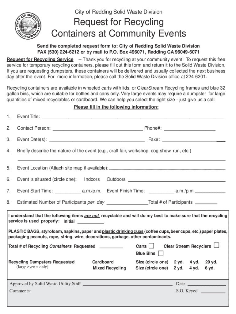 Fillable Online Request for Recycling Containers at Community Events ...