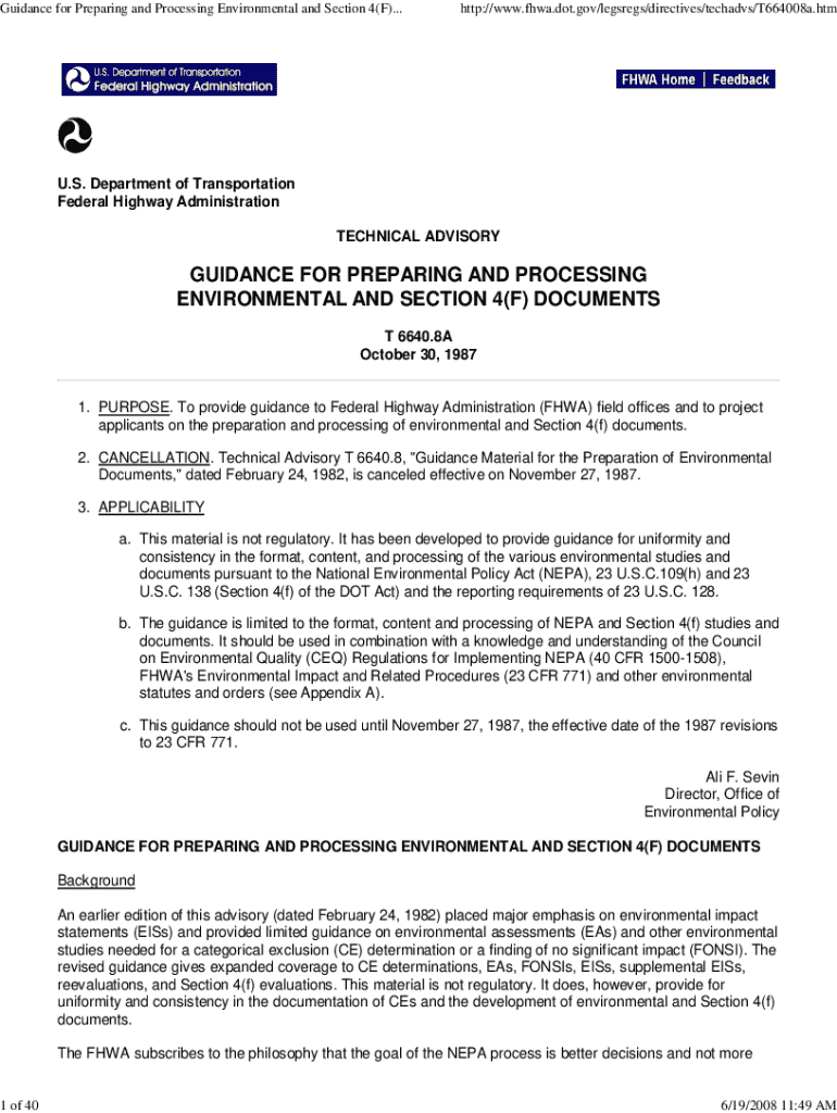 Fillable Online Section 4(f) at a Glance - Environmental Review Toolkit Fax Email Print - pdfFiller