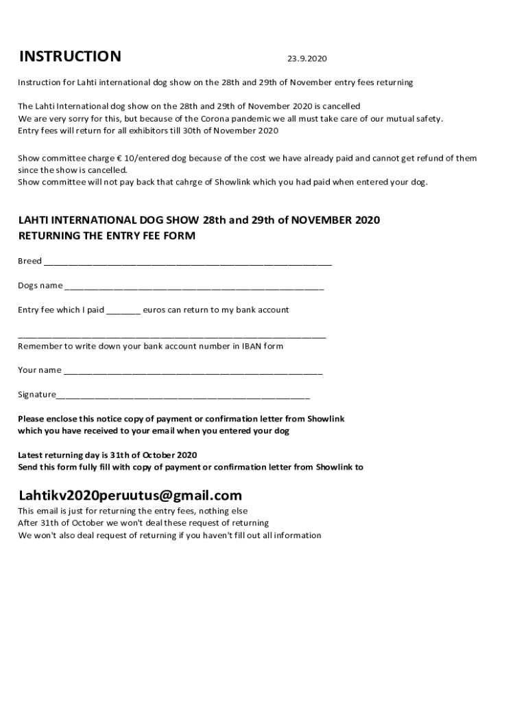 Fillable Online Information for International Exhibitors - dog showing Fax Email Print - pdfFiller