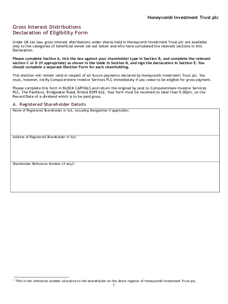 Fillable Online Gross Interest Distributions Declaration of Eligibility ...