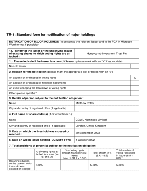 Fillable Online TR 1 -standard-form-notification-major-holdings Matthew ...