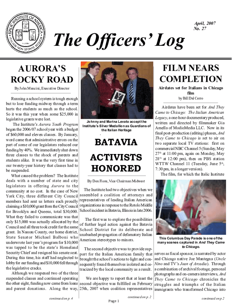 Fillable Online The Officers' Log Fax Email Print - pdfFiller