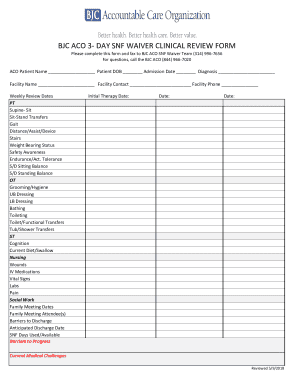 Fillable Online BJC ACO 3- DAY SNF WAIVER CLINICAL REVIEW FORM Fax ...