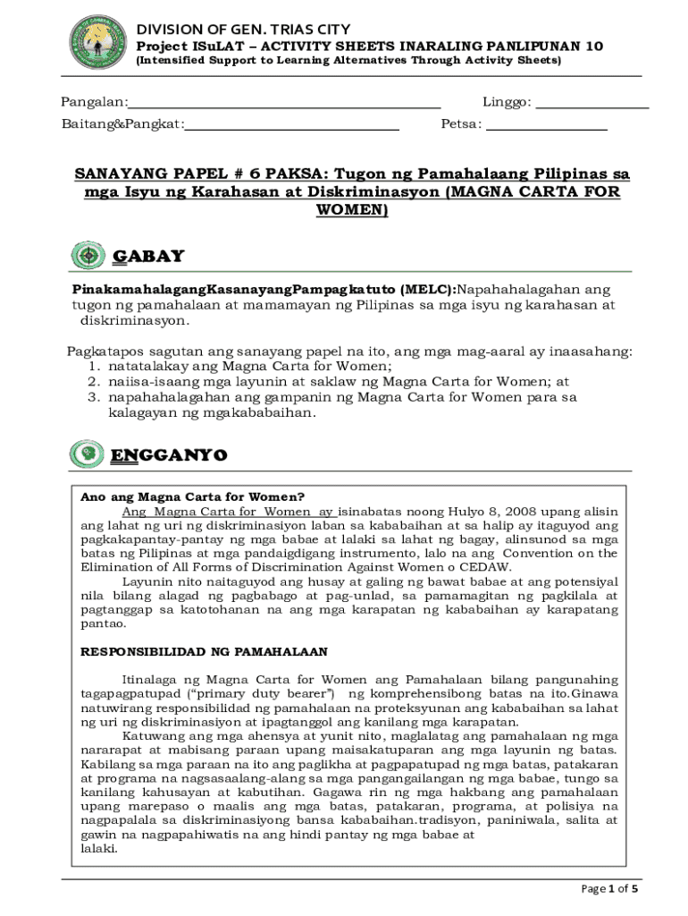 Fillable Online TRIAS CITY Project ISuLAT - Activity Sheets in Mathematics Fax Email Print ...