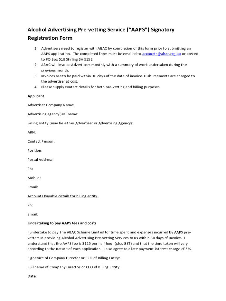 Fillable Online AAPS Registration Form (Signatory) 1-10-15.docx Fax ...