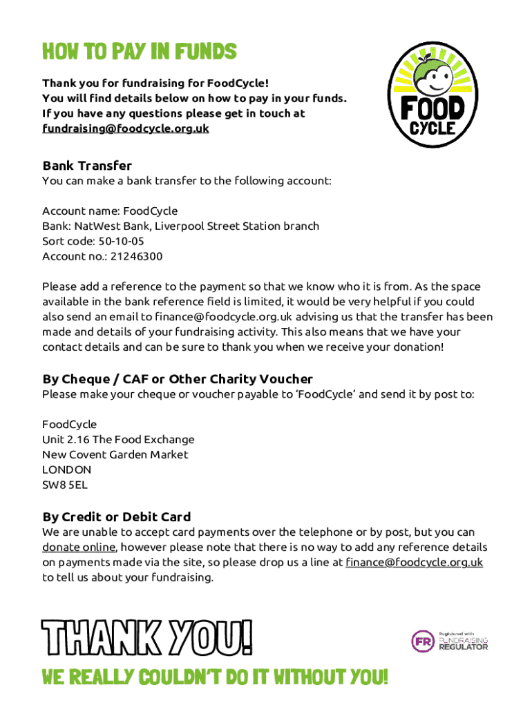 Fillable Online foodcycle org Cash counting paying in form Fax Email Print - pdfFiller