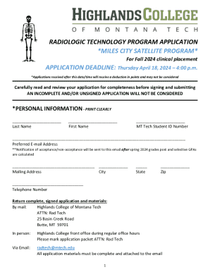 Fillable Online Radiography Technology Program Application Fax Email ...