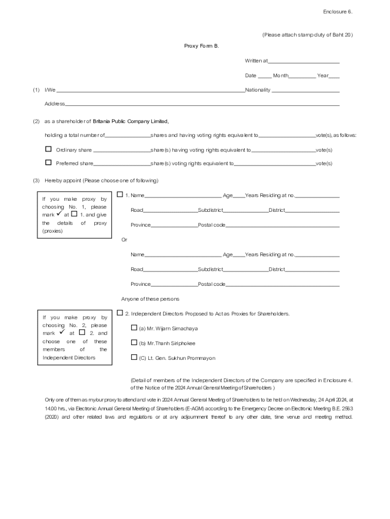 Fillable Online Enclosure 6. (Please attach stamp duty of Baht 20 ...