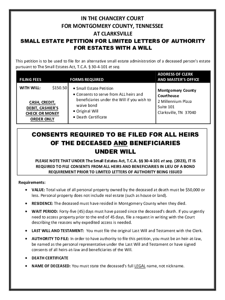 Fillable Online Petition For Small Estate Limited Letter Of Authority ...
