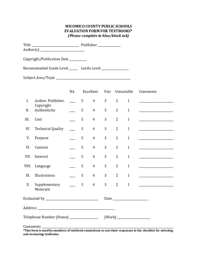Fillable Online Textbook Evaluation Checklist - Fill Online, Printable, Fillable ... Fax Email ...