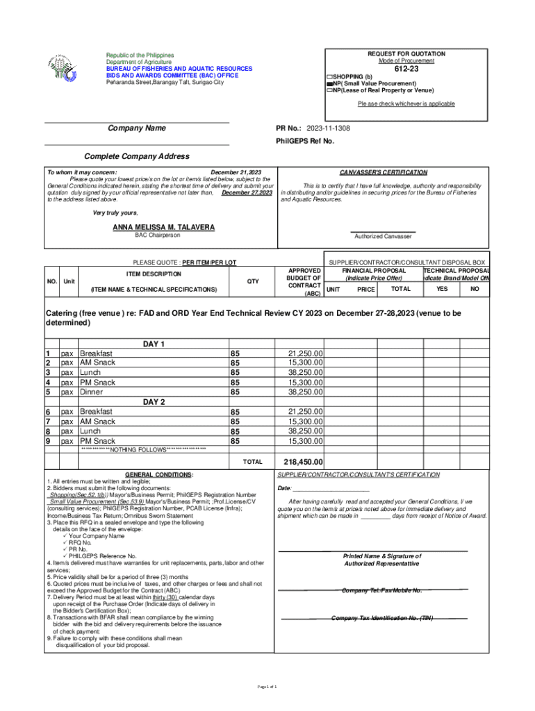 Fillable Online RFQ-612-Catering-free-venue-re-FAD-and ... - BFAR ...