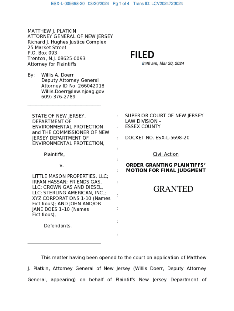 Fillable Online Little Mason Newark Motion for Summary Judgment ...