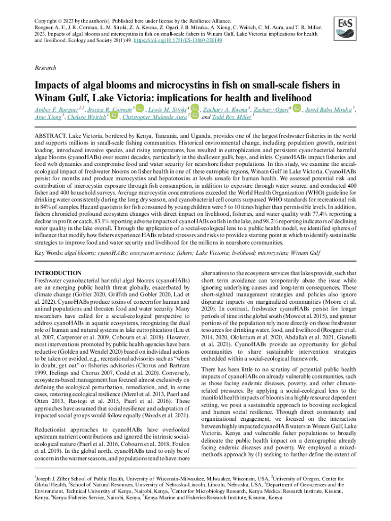 Fillable Online Impacts of algal blooms and microcystins in fish on ...