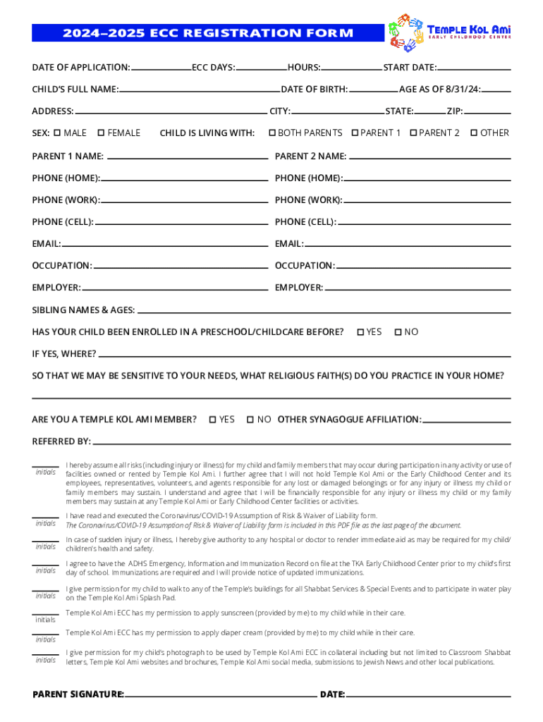 Fillable Online 20242025 ECC REGISTRATION FORM Temple Kol Ami Fax Email ...