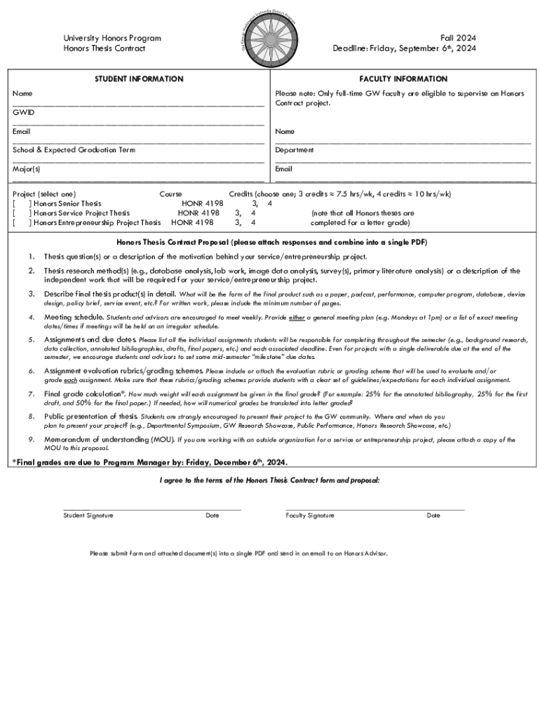 Fillable Online honorsprogram gwu Friday, September 6th, 2024 *Final ...