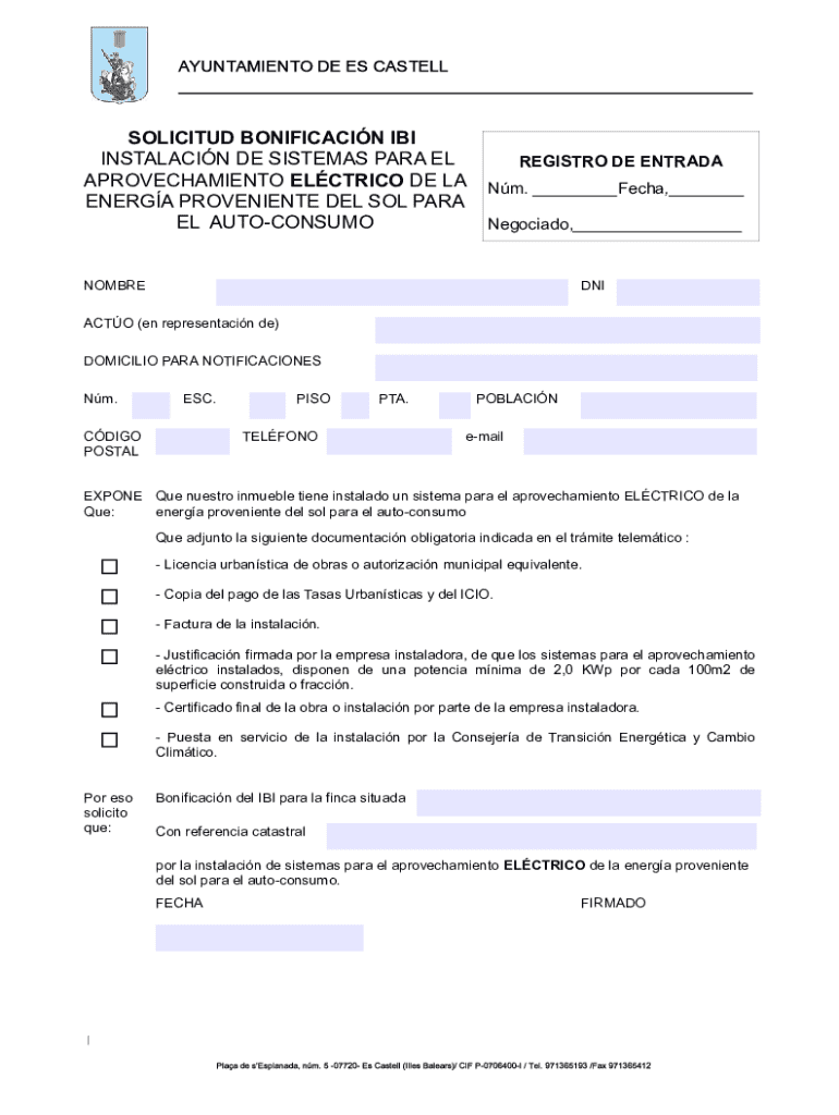 Completable En línea solicitud bonificacin ibi instalacin de sistemas para el ... Fax Email ...