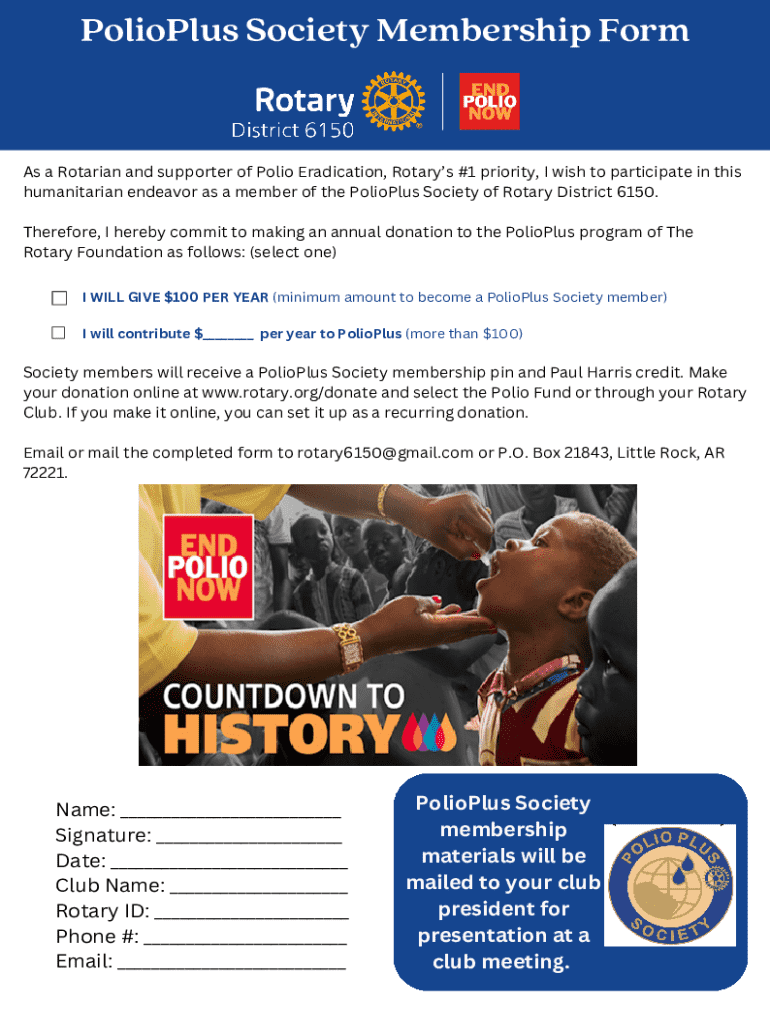 Fillable Online POLIOPLUS SOCIETY MEMBERSHIP FORM Fax Email Print ...