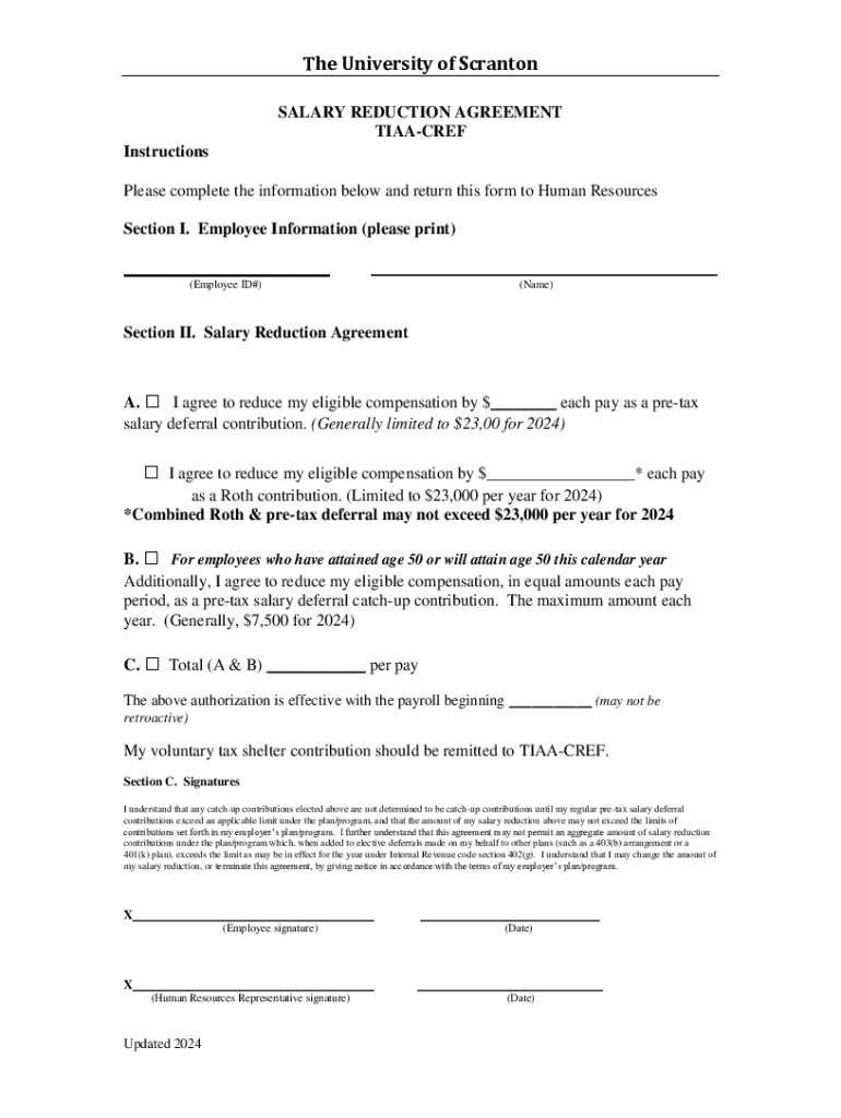 Fillable Online Agreement for Voluntary Salary Reduction Under Section ... Fax Email Print ...