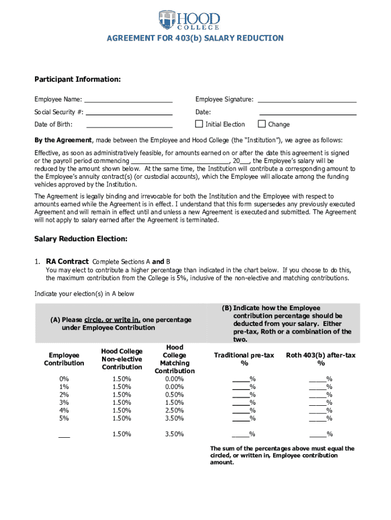Fillable Online AGREEMENT FOR 403(b) SALARY REDUCTION Fax Email Print ...