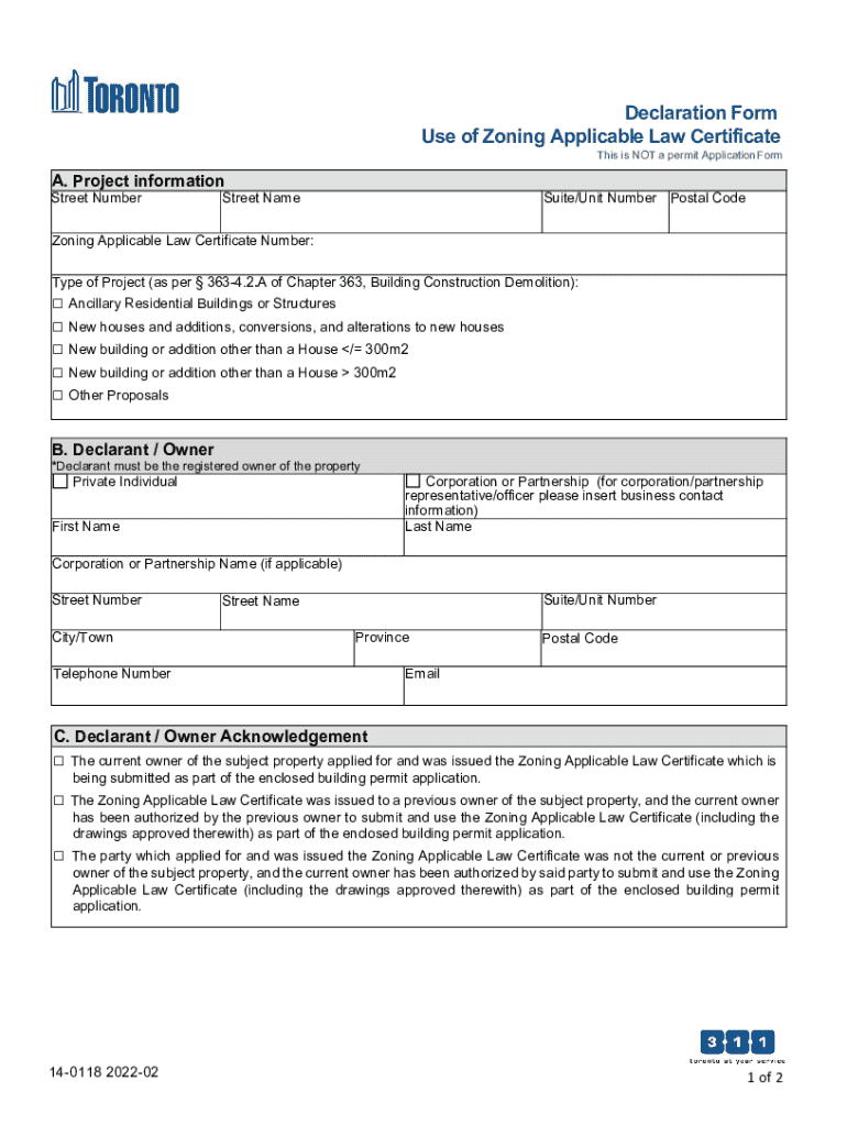 Fillable Online Declaration FormUse of Zoning Applicable Law ...