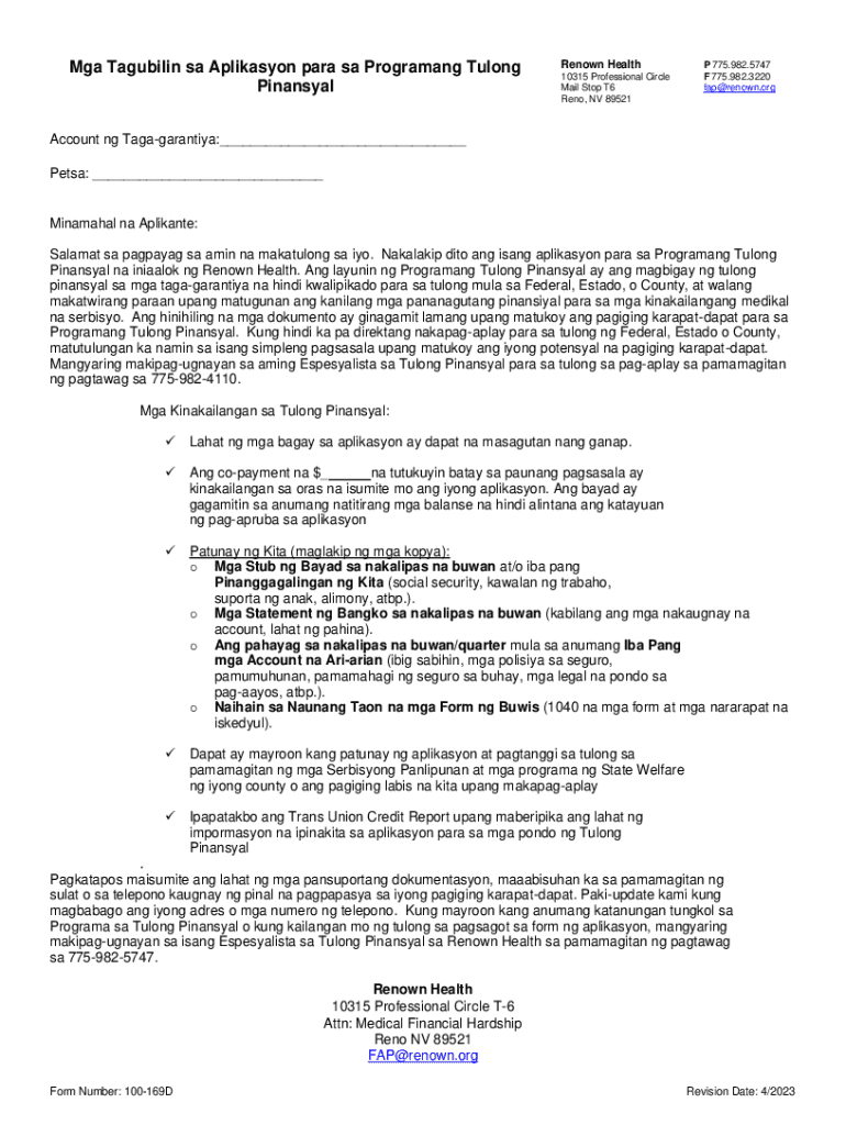 Fillable Online Mga Tagubilin sa Aplikasyon Para sa Pinansyal na Tulong ...