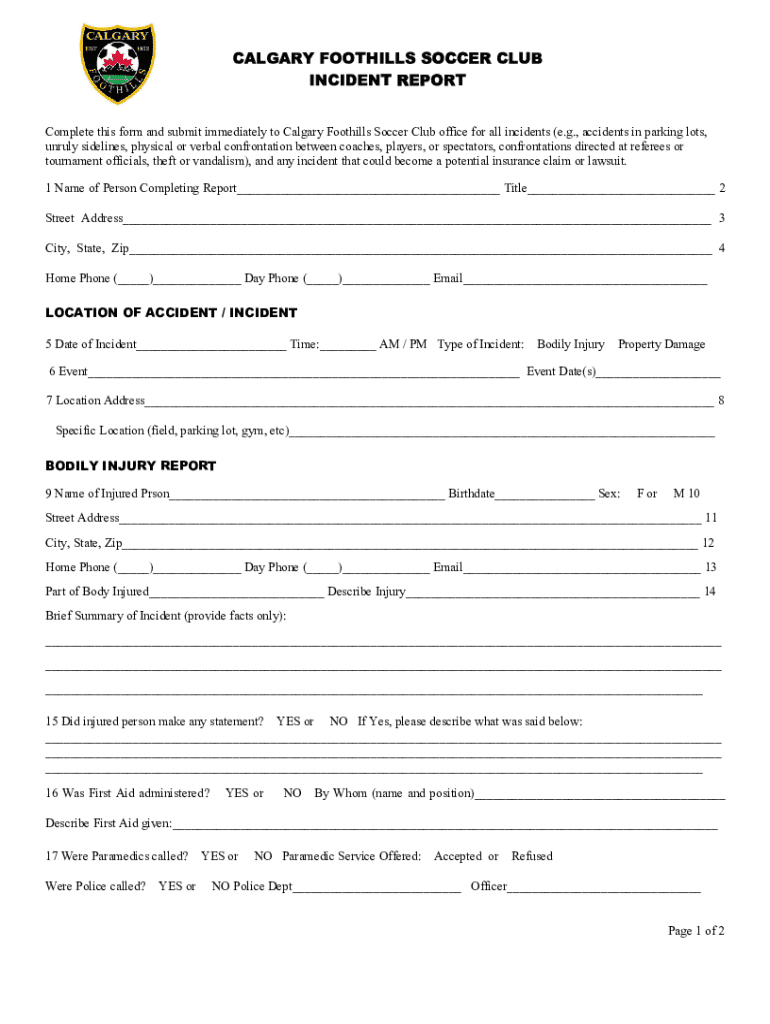 Fillable Online Incident - Report Form - Spartans Soccer Club & Academy ...