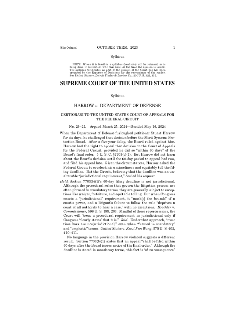 Fillable Online 23-21 Harrow v. Department of Defense (05/16/2024) Fax ...