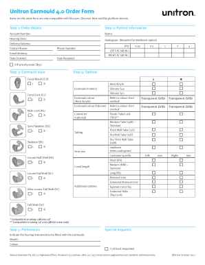 Fillable Online Unitron Custom Earpiece 4.0 Order Form Fax Email Print ...