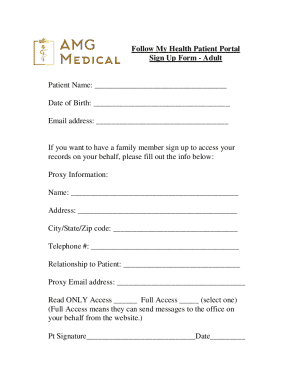 Fillable Online Follow My Health Patient Portal Sign Up Form Fax Email ...