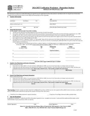 Fillable Online 2024-2025 Verification Worksheet Dependent Student Fax 