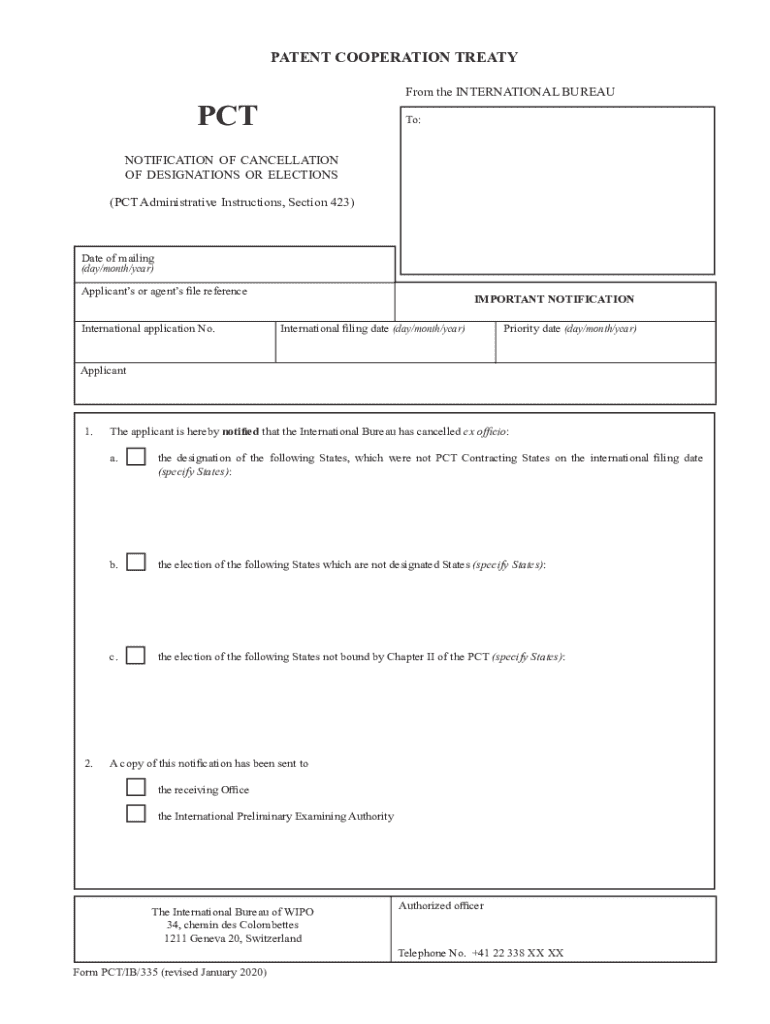 Fillable Online Form PCT/IB/335 (revised January 2020). (revised ...